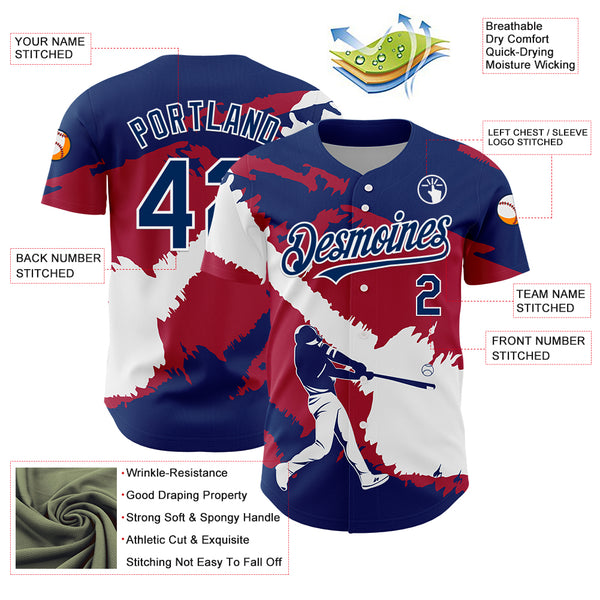 Custom US Navy Blue Cardinal-White 3D USA Flag Authentic Baseball ...